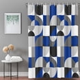 Bathroom Shower Curtain Dark Blue Color Block Mid Century Nordic Style ...