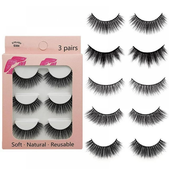 False Eyelashes Fluffy 3D Faux Mink Lashes Wispy Lashes 3 Pairs Pack ...