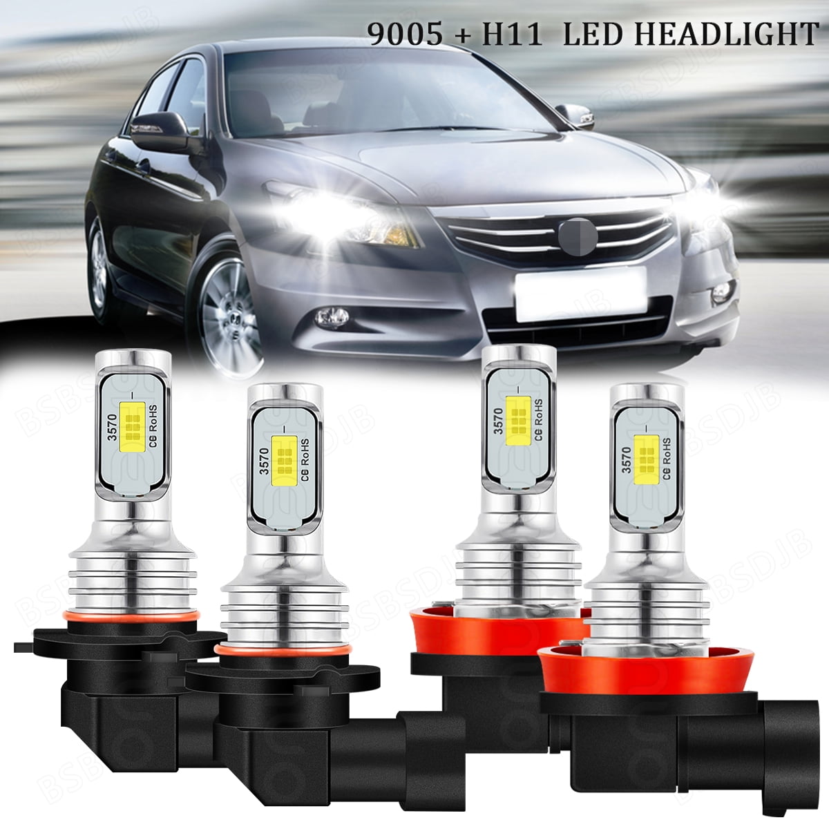 For 2013 Honda Accord Sedan 9005 High Beam + H11 Low Beam LED Headlight ...