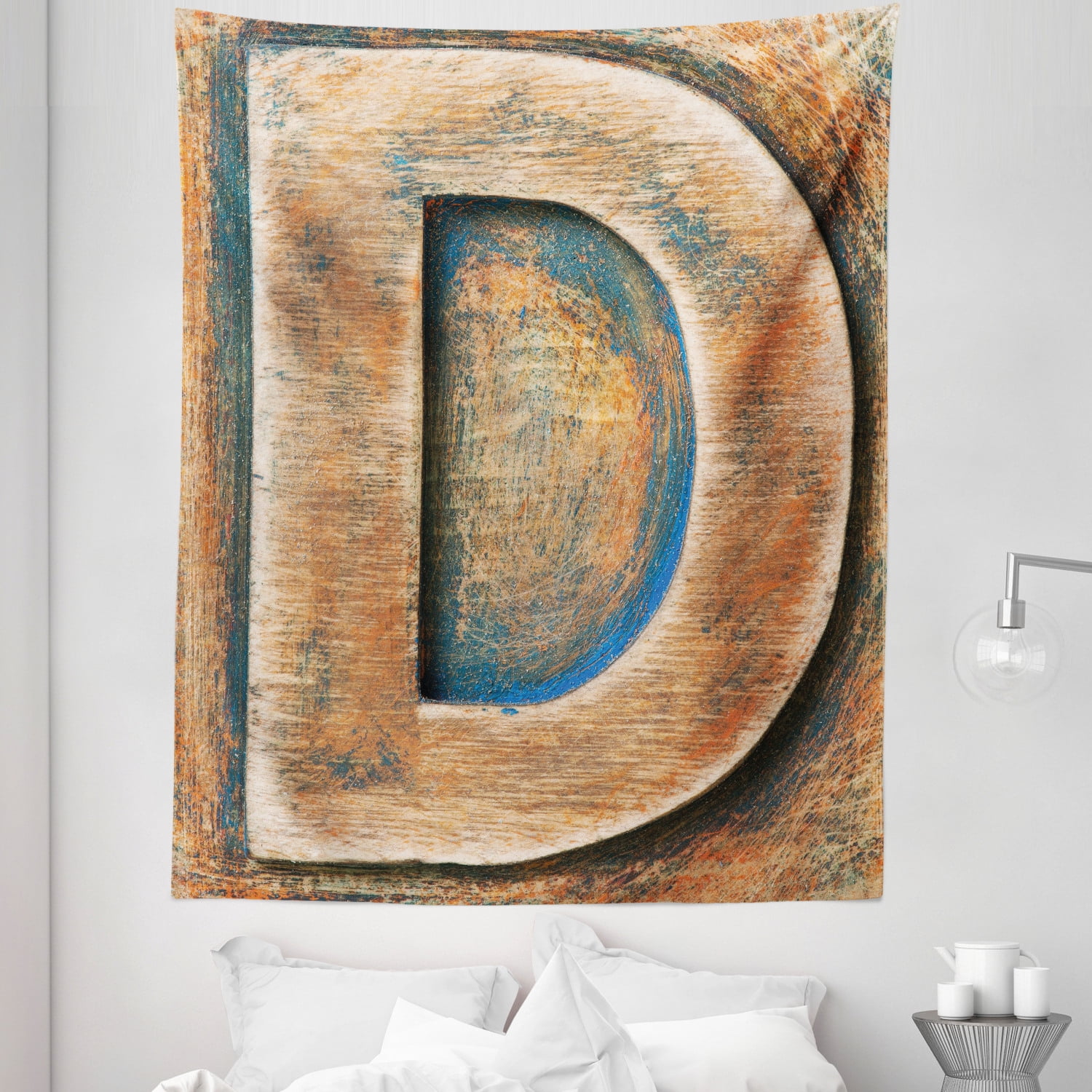 Letter D Tapestry, Scratched Wooden Timber Typography Character Rough ...