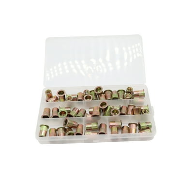 VIGRUE 205PCS Hardware Metal 304 Stainless Steel Rivet Nut Set, Flat Head Threaded Insert ...