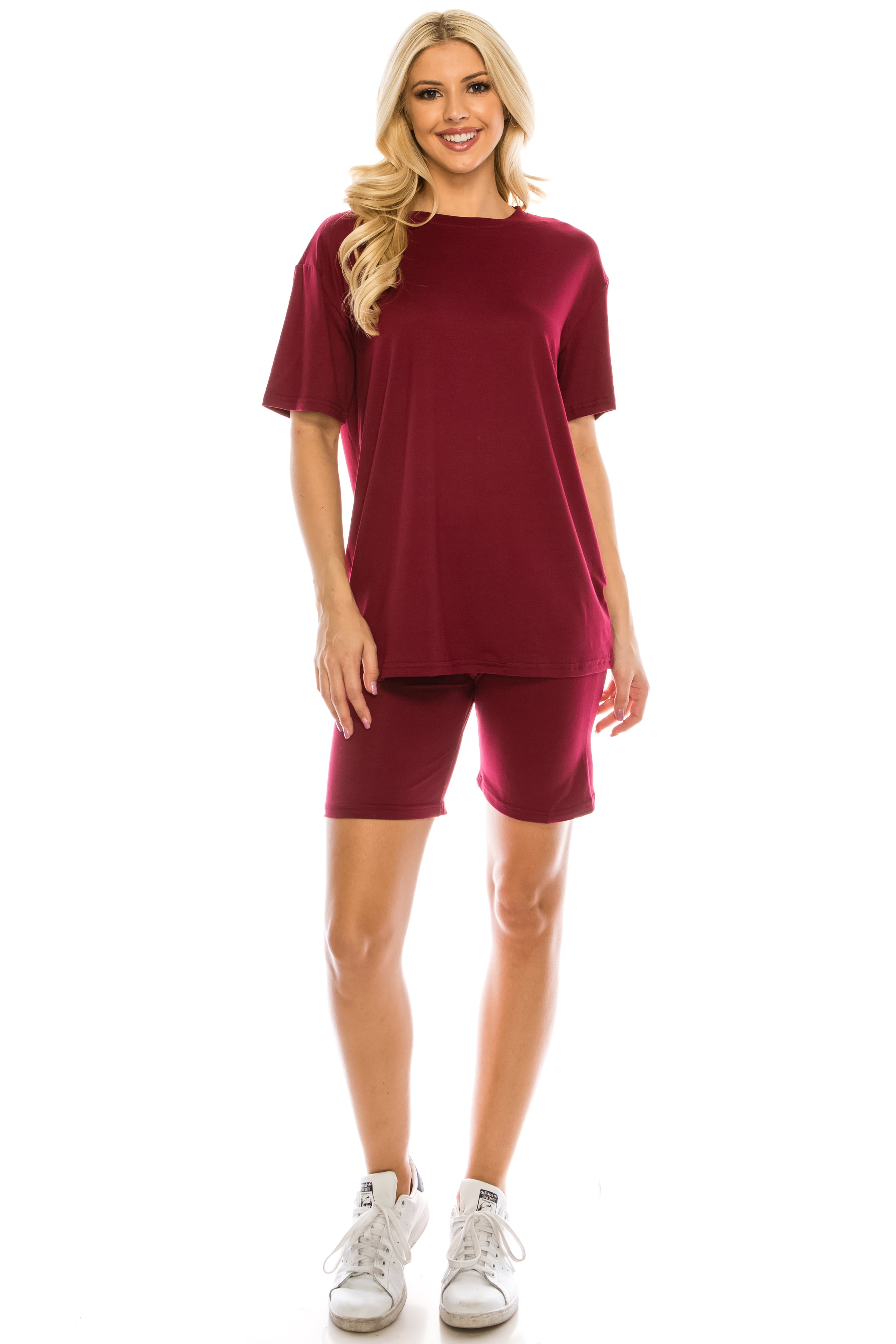 Haute Edition Matching Biker Short and T-Shirt Set with Plus - Walmart.com