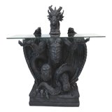Gothic Fantasy Butler Black Dragon Sculptural Glass Topped Side Table ...