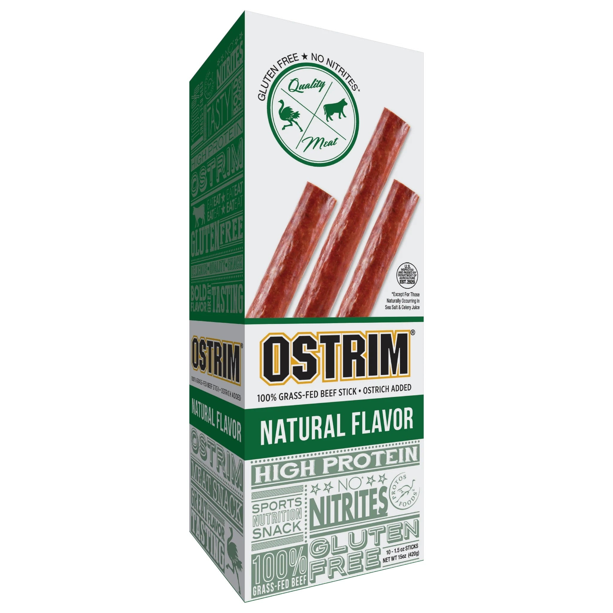 Ostrim Beef & Ostrich Snack Stick, Natural, Pack of 10, 1.5 oz sticks ...