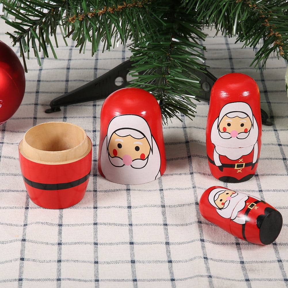 Christmas Nesting Dolls Set 5 Pcs Wooden Russian Matryoshka Dolls Kids Toy for Kids Toy Birthday Christmas Gift Cute Festival Decoration Walmart