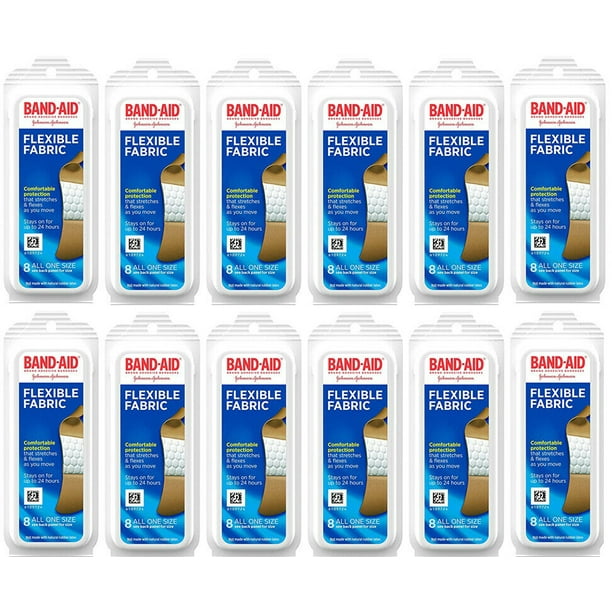 12 Packs Of Band Aid 8 Per Pack Flexible Fabric Travel Pack - Walmart.com