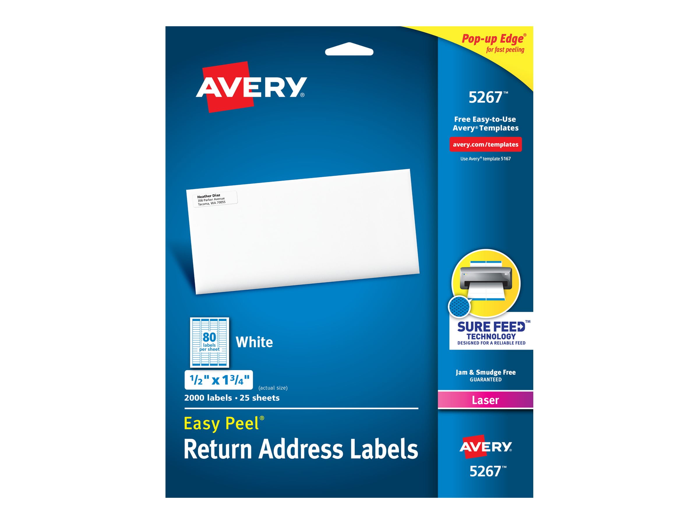 Avery Easy Peel - Permanent adhesive - white - 0.5 in x 1.75 in 2000 ...