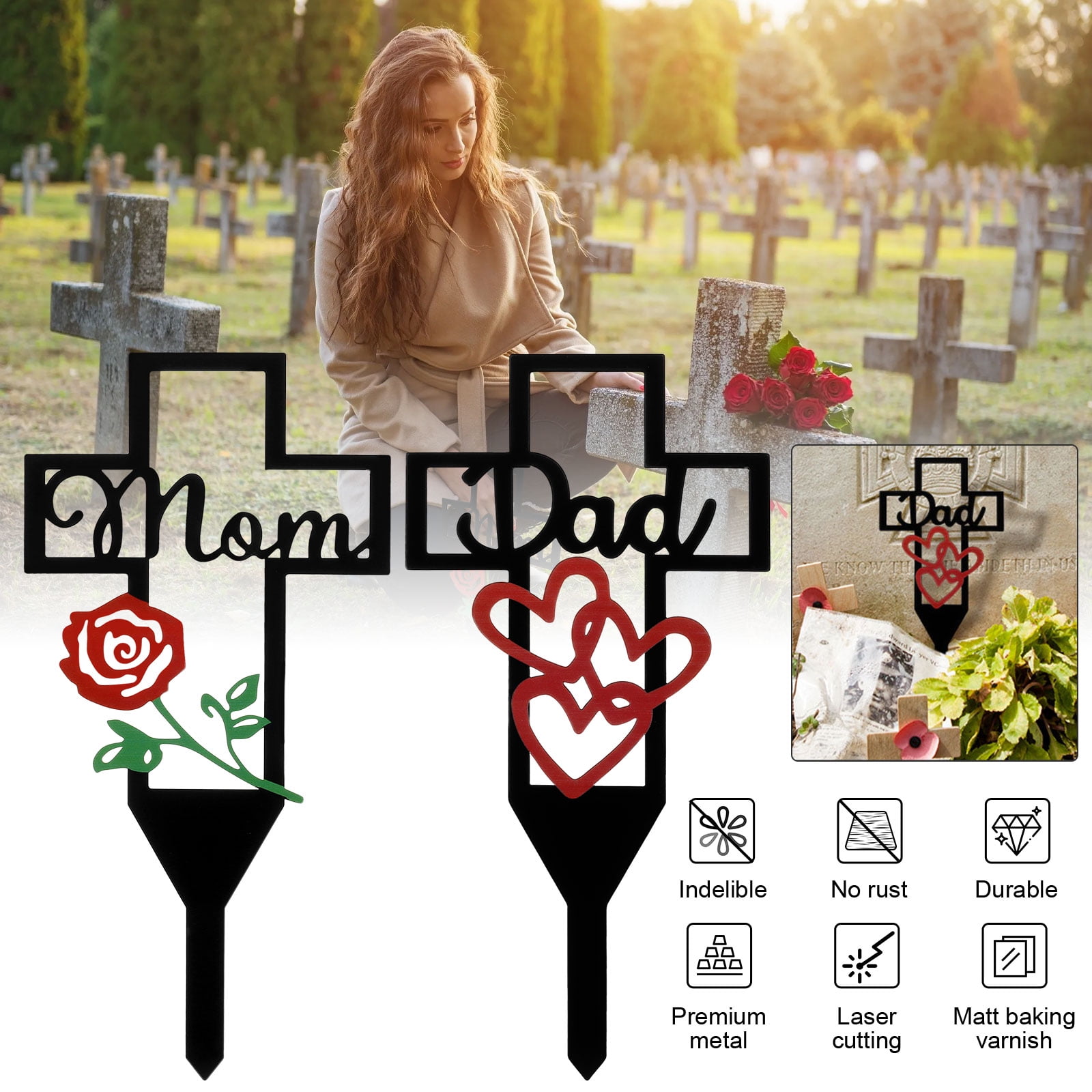 JTWEEN Metal Cross Yard Stake Decorative Cemetery Rustproof Metal Cross ...