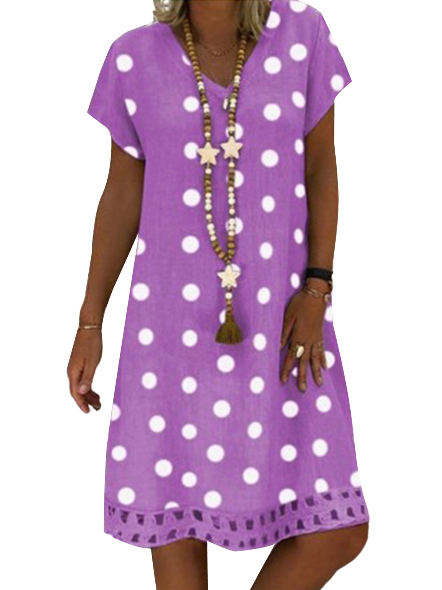 Calzi Women Dress Casual Boho Summer Polka Dot Dress Short Sleeve calzi-women-dress-casual-boho-summer-polka-dot-dress-short-sleeve