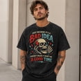 Bad Idea Good Time Skull Graphic Mineral Washed T-Shirt, Unisex Cotton ...