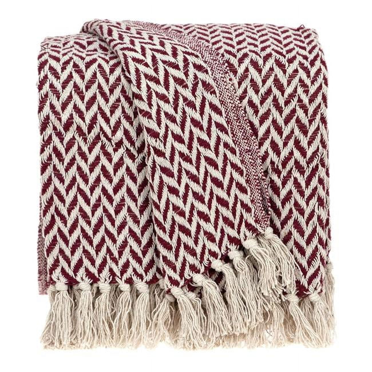 Click here for Homeroots 476208 Burgundy Handloom Herringbone Wea... prices