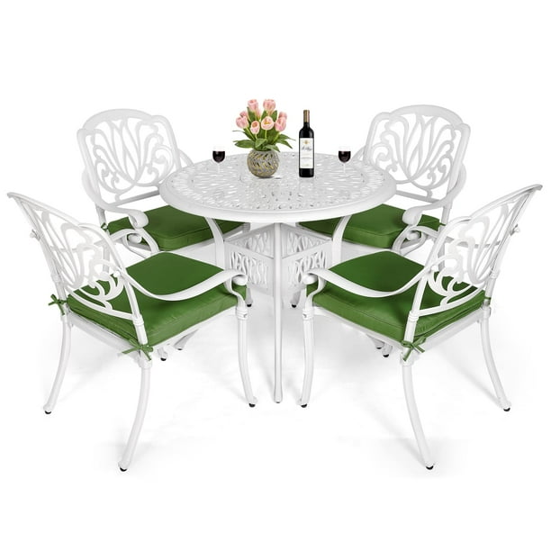 MEETWARM 5 Piece Patio Dining Set, Outdoor All-Weather Cast Aluminum ...