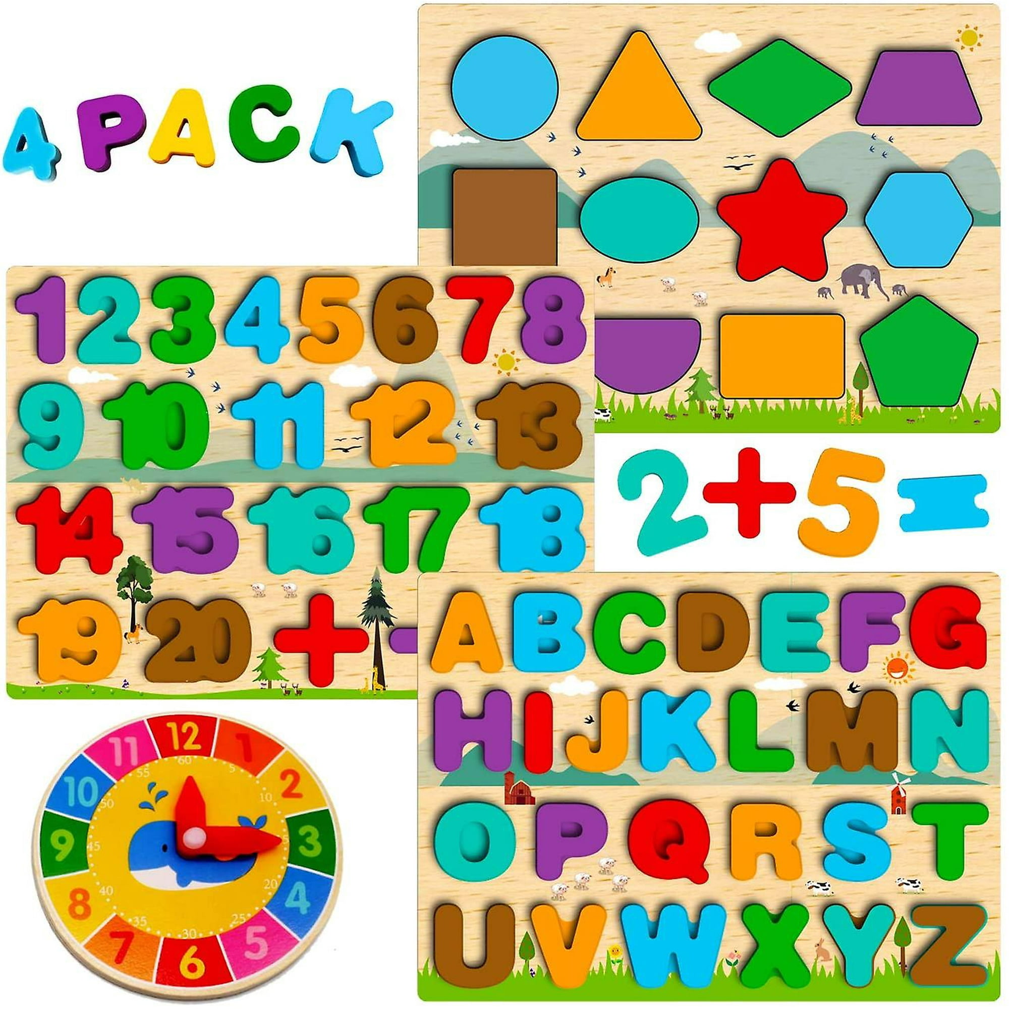 Yeegool Puzzles For Kids Age 3 5 Wooden Abc Alphabet Number Shape Jigsaws Analog