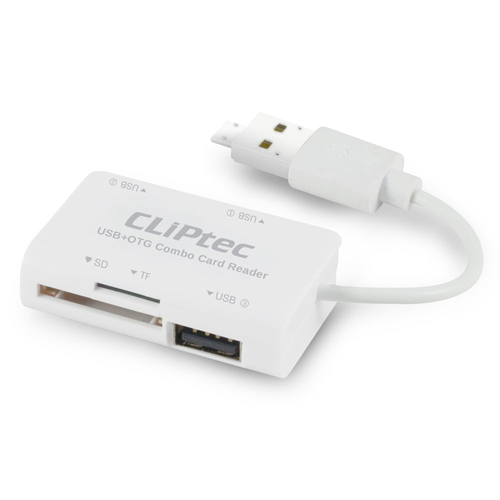 CLiPtec White USB 2.0 Multi-In-1 Memory Card Reader w/ OTG Adapter ...