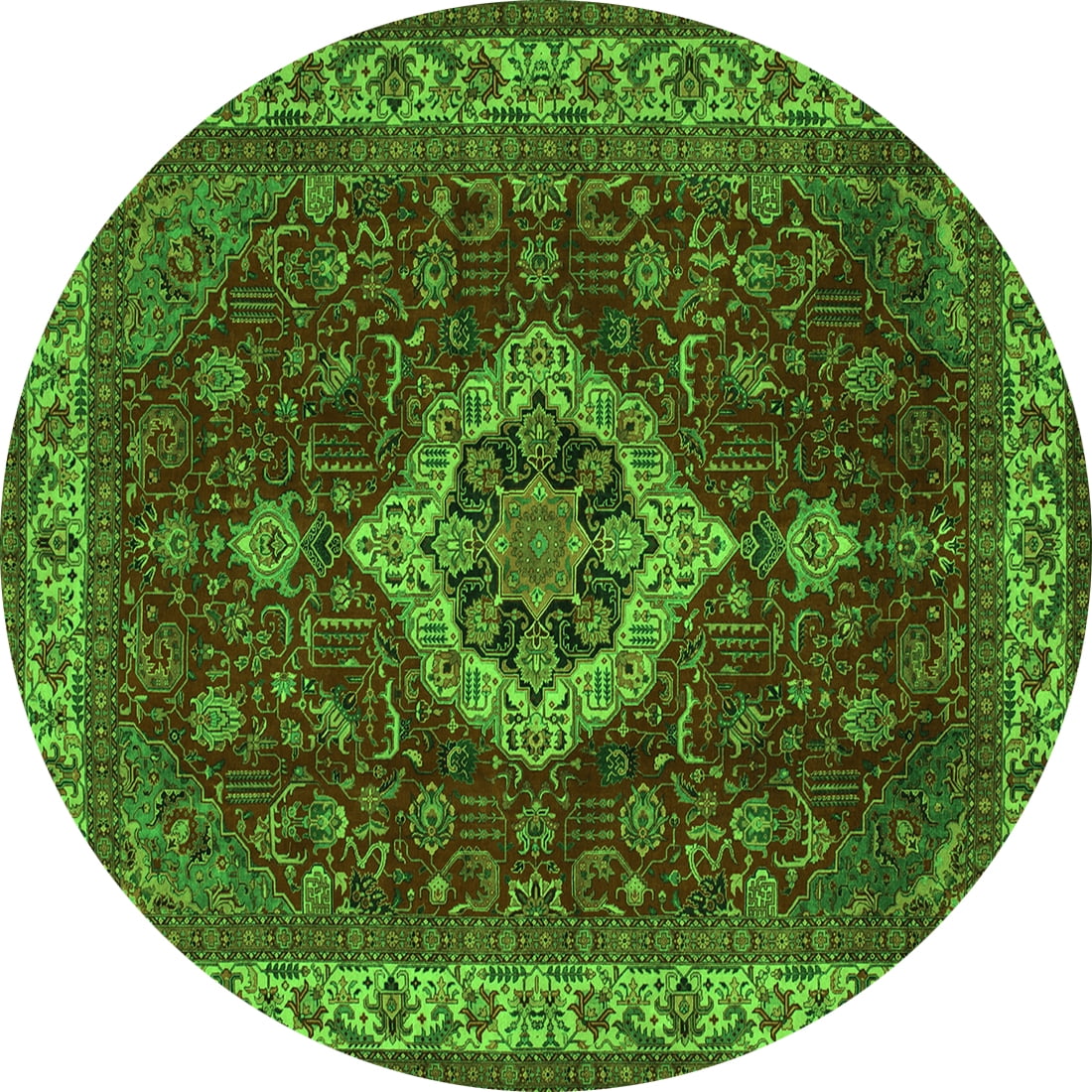 Ahgly Company Indoor Round Medallion Green Traditional Area Rugs, 5 ...