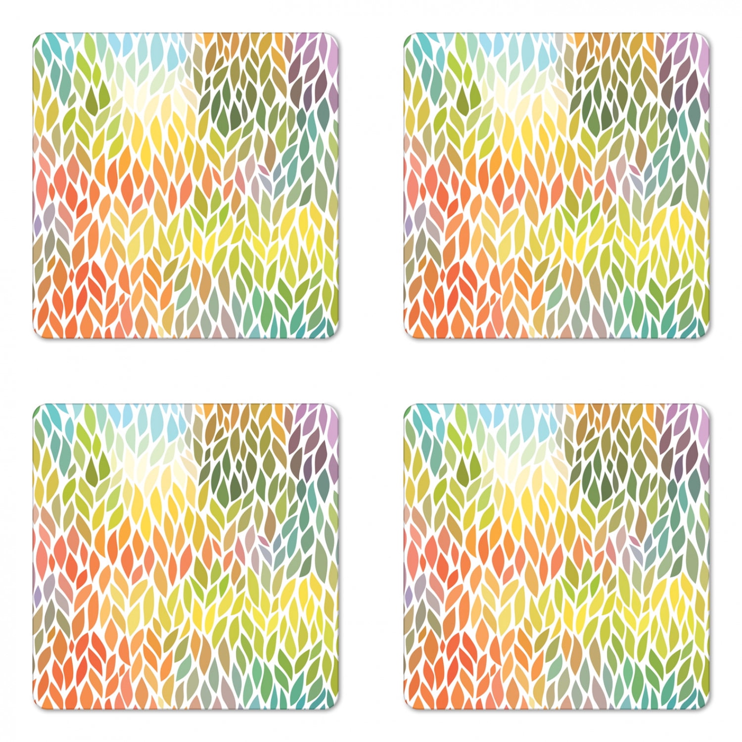 Leaves Coaster Set of 4, Funky Floral Pattern in the Colors of All ...