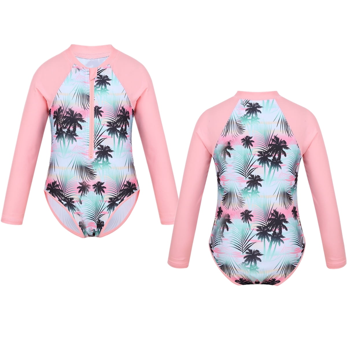 inhzoy Kids Girls Zipper Swimsuit UPF 50+ Rash Guard Swim Costume ...