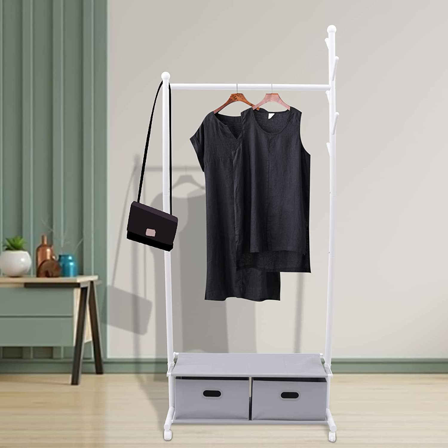 FETCOI 3-in-1 Rolling Clothing Rack with Storage Drawers Sturdy Garment ...
