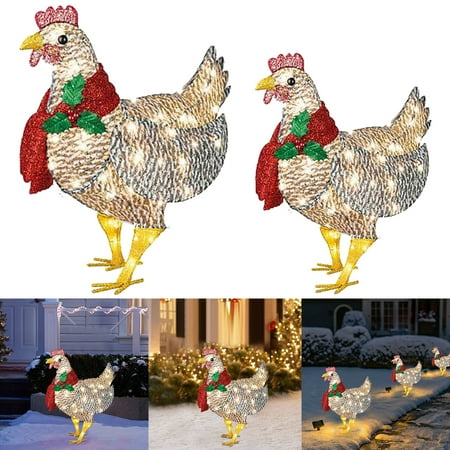 Light-Up Chicken with Scarf Holiday Decoration Metal Chicken Christmas ...