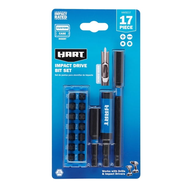 HART 17-Piece Impact Rated Driver Bit Set with 3 Bit Holders and ...