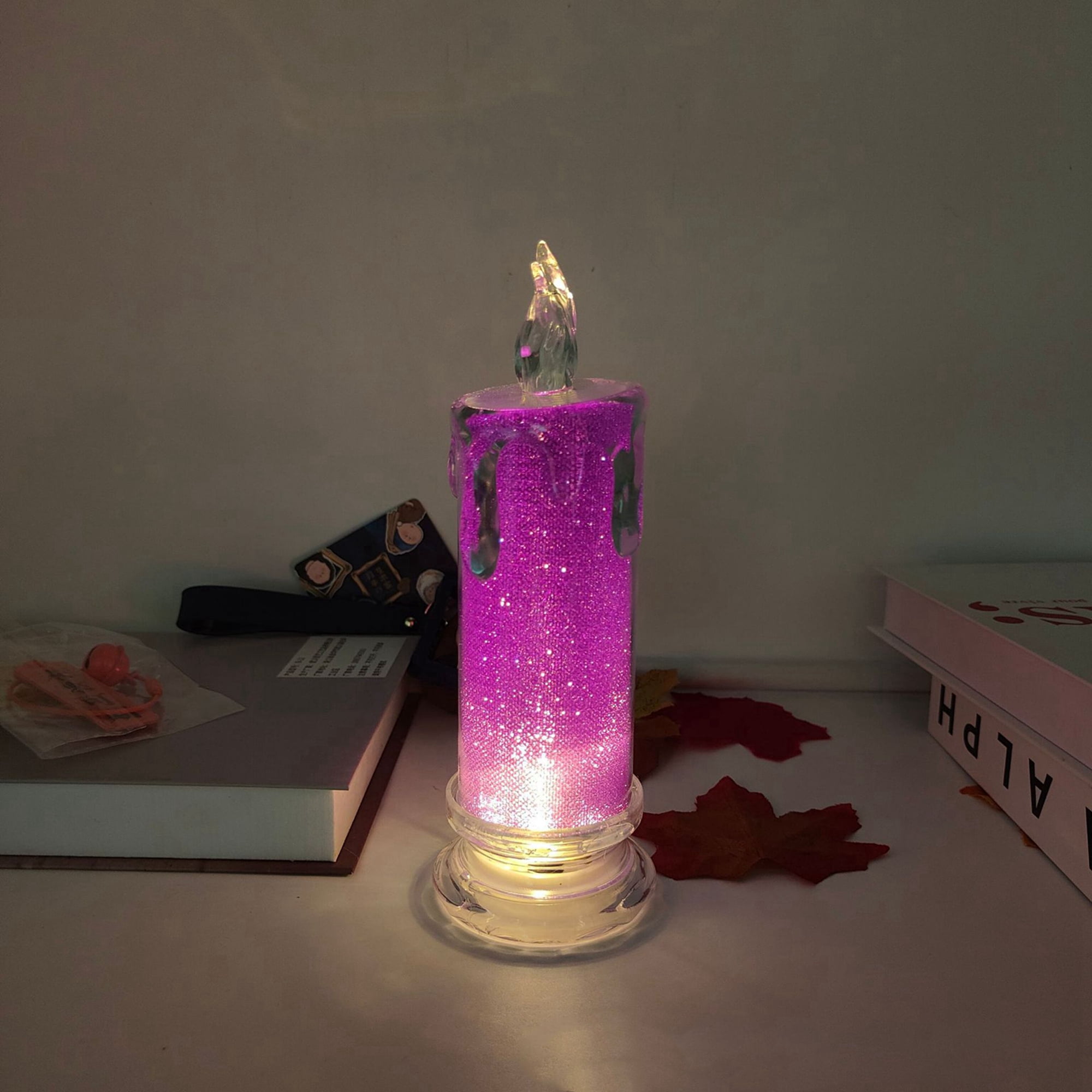 Candles Shape LED Light Rotating Glitter Flameless Candle Warmer Lamp ...