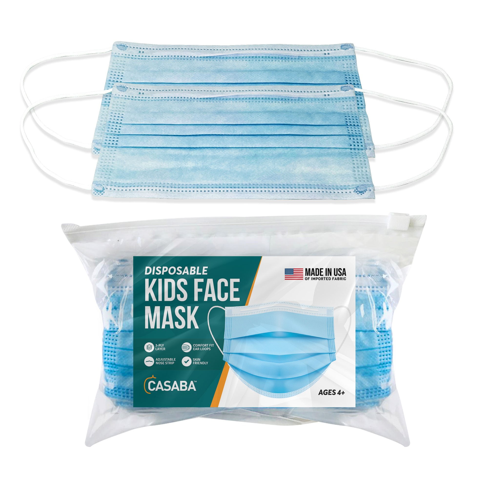 Casaba Kids 50 Pack Disposable Face Masks 3-Ply Filter – Made in USA ...