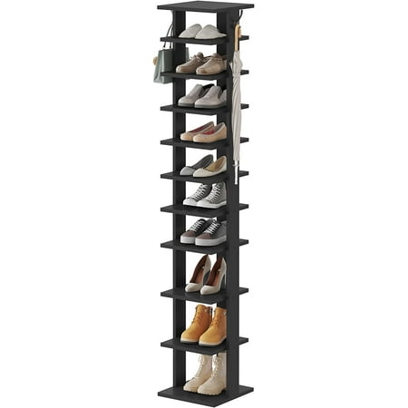 SJ LLC 10 Tiers Vertical Shoe Rack, Tall Skinny Wooden Boot Shelf ...
