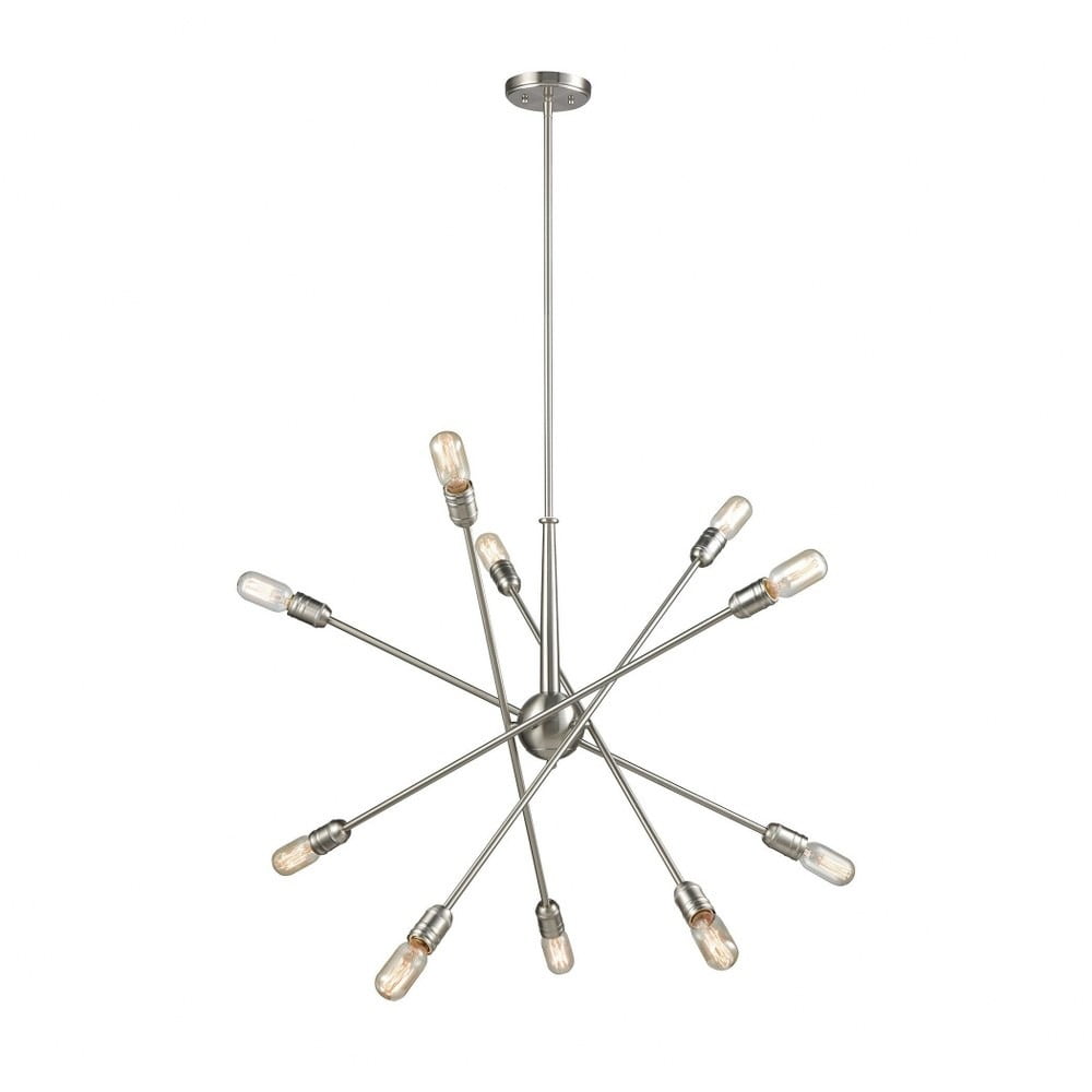 Ten Light Starburst Chandelier with Sputnik Style and Exposed Bulbs ...
