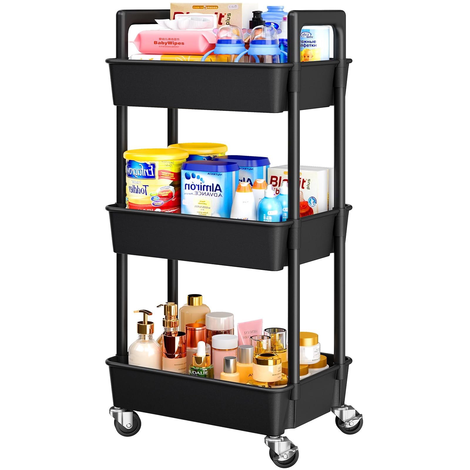 Organizador Rolling Cart Pipishell de 3 niveles de plástico negro ...