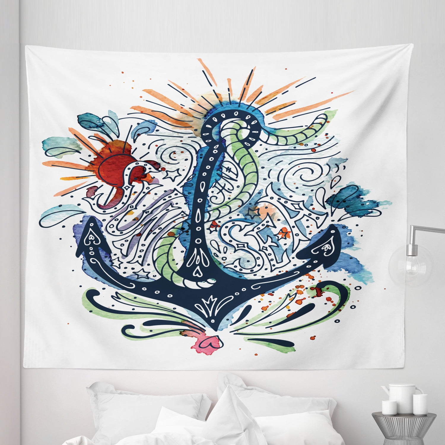 Colorful Tapestry, Ornate Ship Anchor Sun Heart Sea Lettering Mooring ...