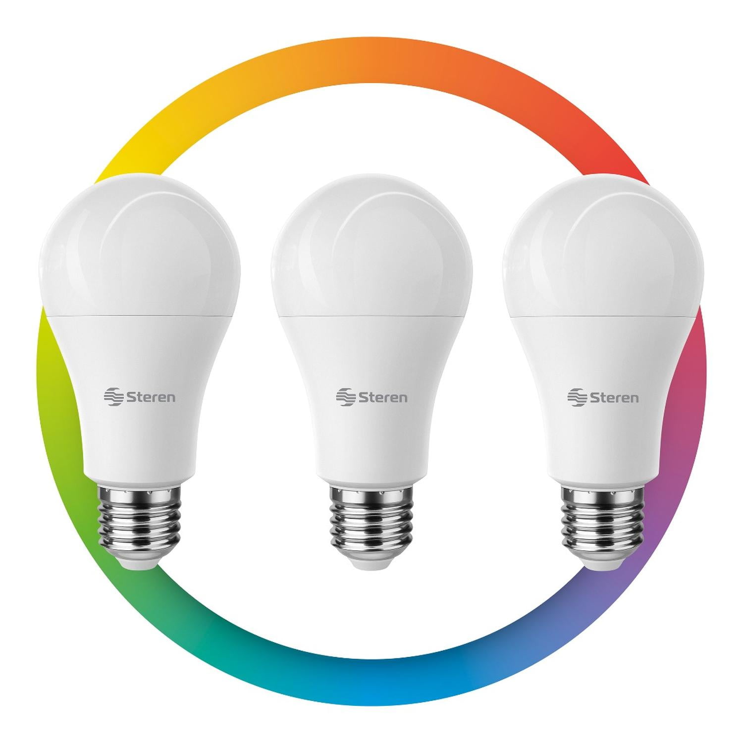 3 focos LED Bluetooth* RGB+W multicolor, de 9 W Steren SHOME-520/3 ...