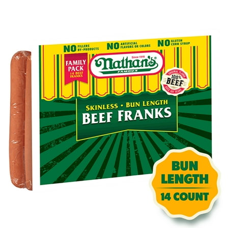 Nathan's Famous 10/1 All Beef Skinless Frank, 5.5 inch - 100 Count per ...