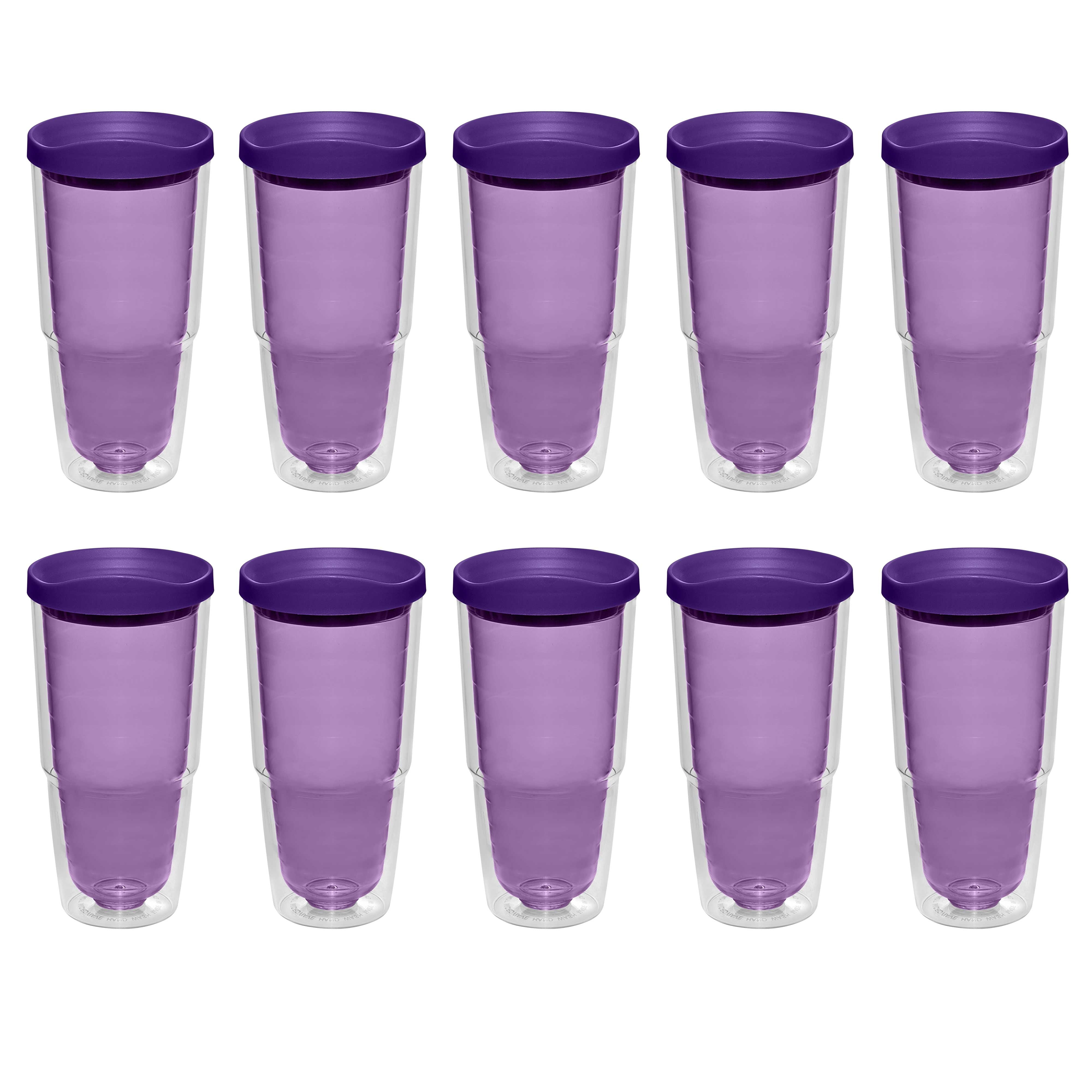 10 Acrylic Tumblers Set, 24 oz. - Double Wall, Color Matching Cap ...