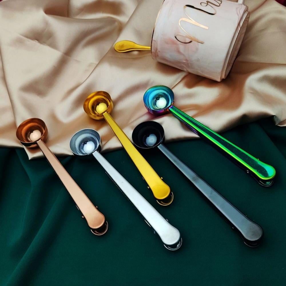 5pcs Coffee Scoop Clip Stainless Steel Spoon 2 in 1 Long Handle Spoon ...