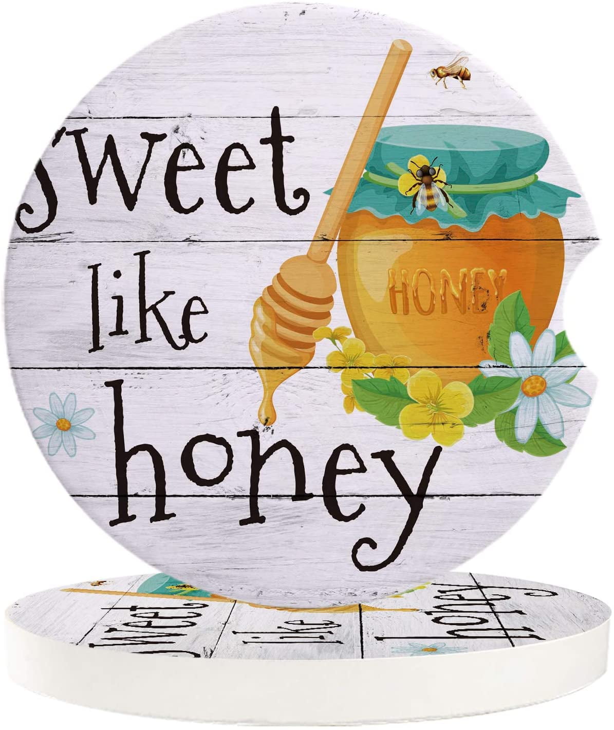 ZHANZZK Summer Honey Jar and Bees Rustic Wood Grain Set of 6 Car ...