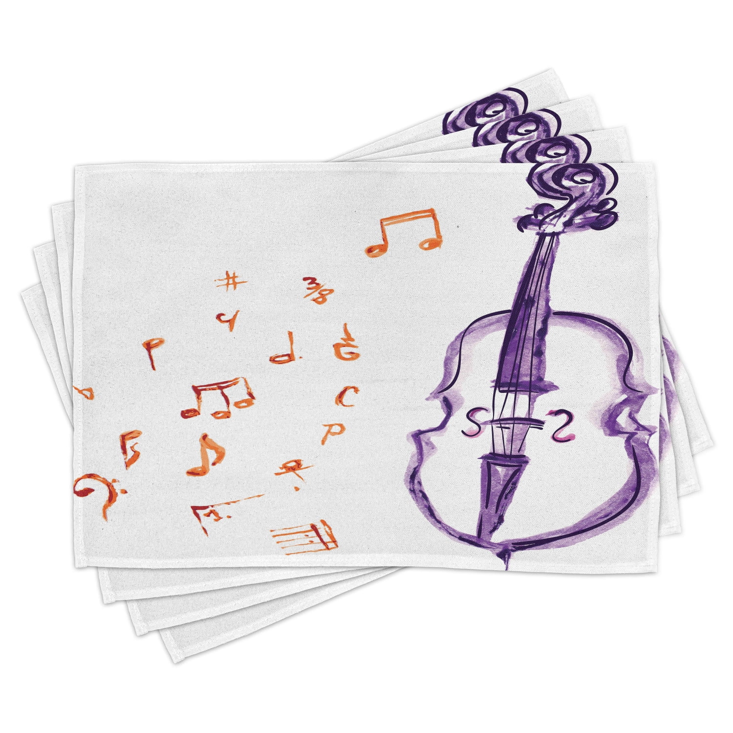 Ambesonne Music Place Mats Set of 4, Musical Note Black Theme, Standard ...