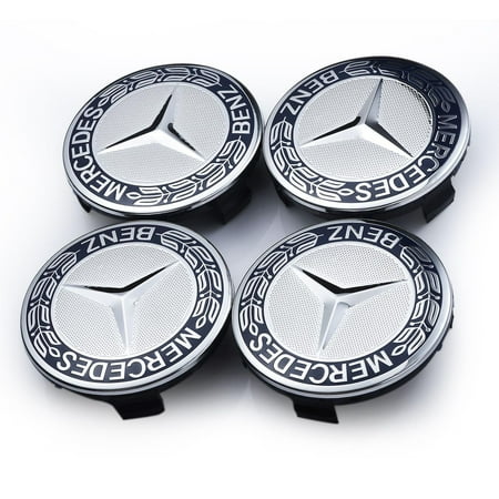 Mercedes 4-pack Alloy Wheel Center Hub Caps Size 75mm Benz Black ...