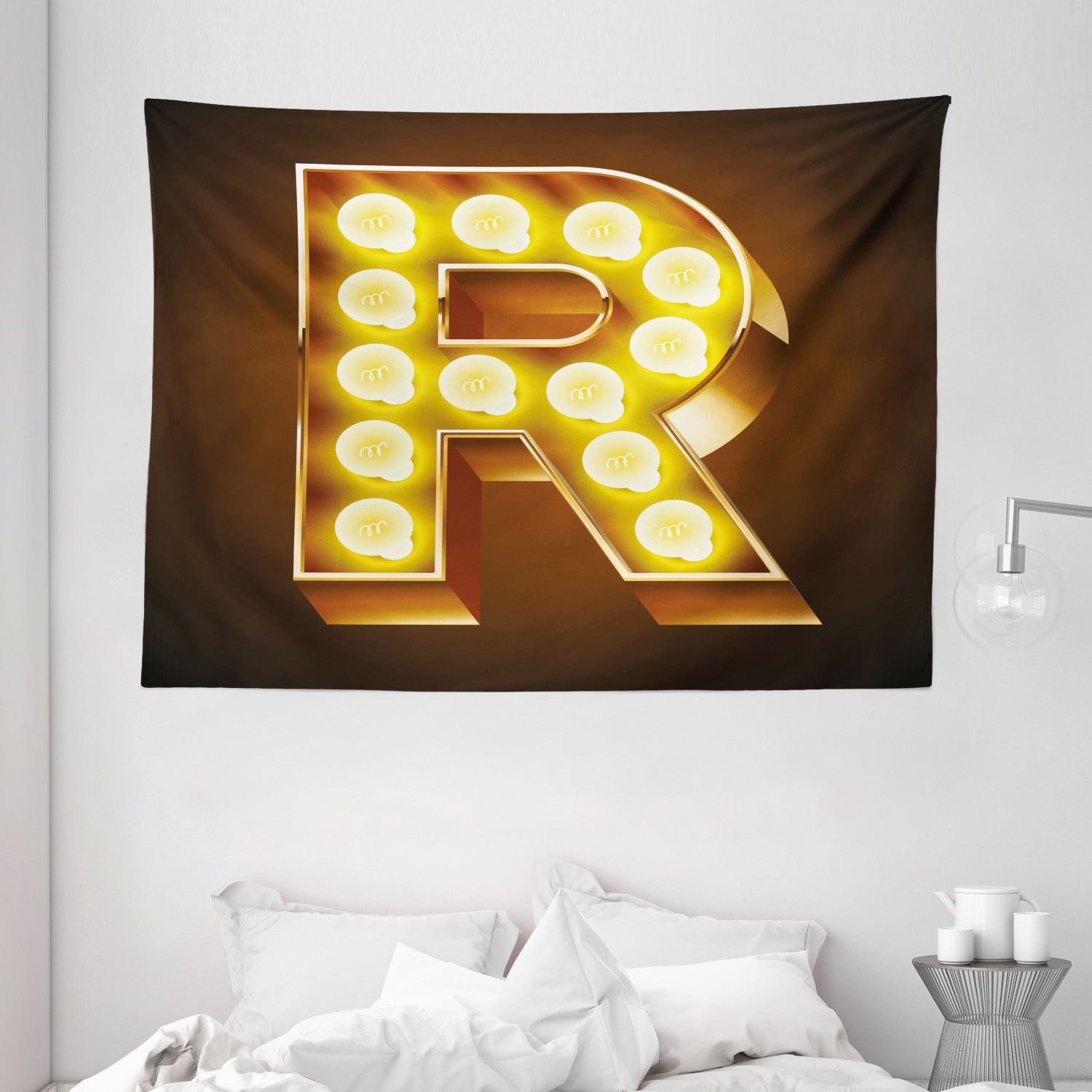 Letter R Tapestry, Old Carnival Themed Alphabet Symbol Capital R Golden ...