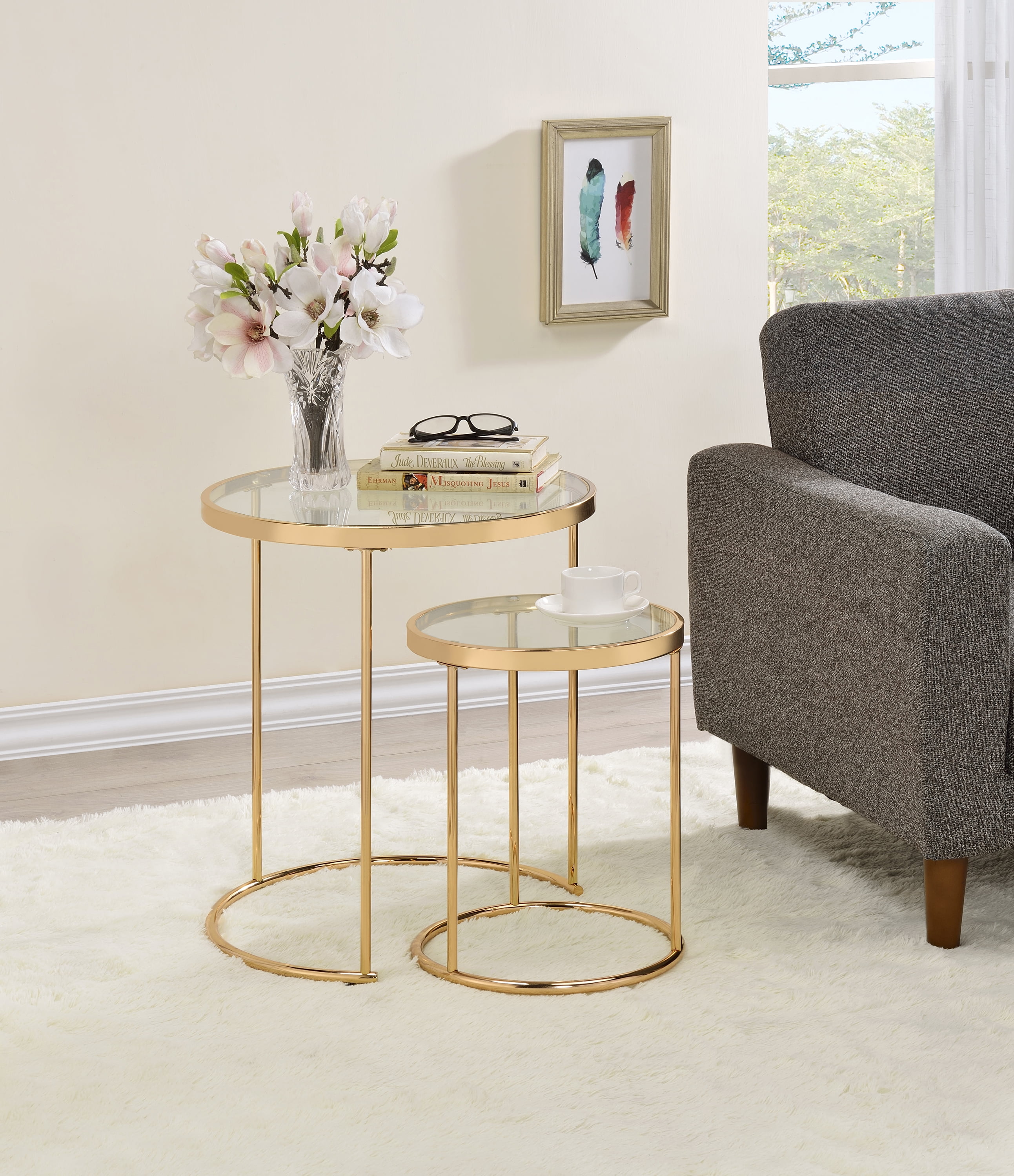 2-piece Round Glass Top Nesting Tables Gold - Walmart.com