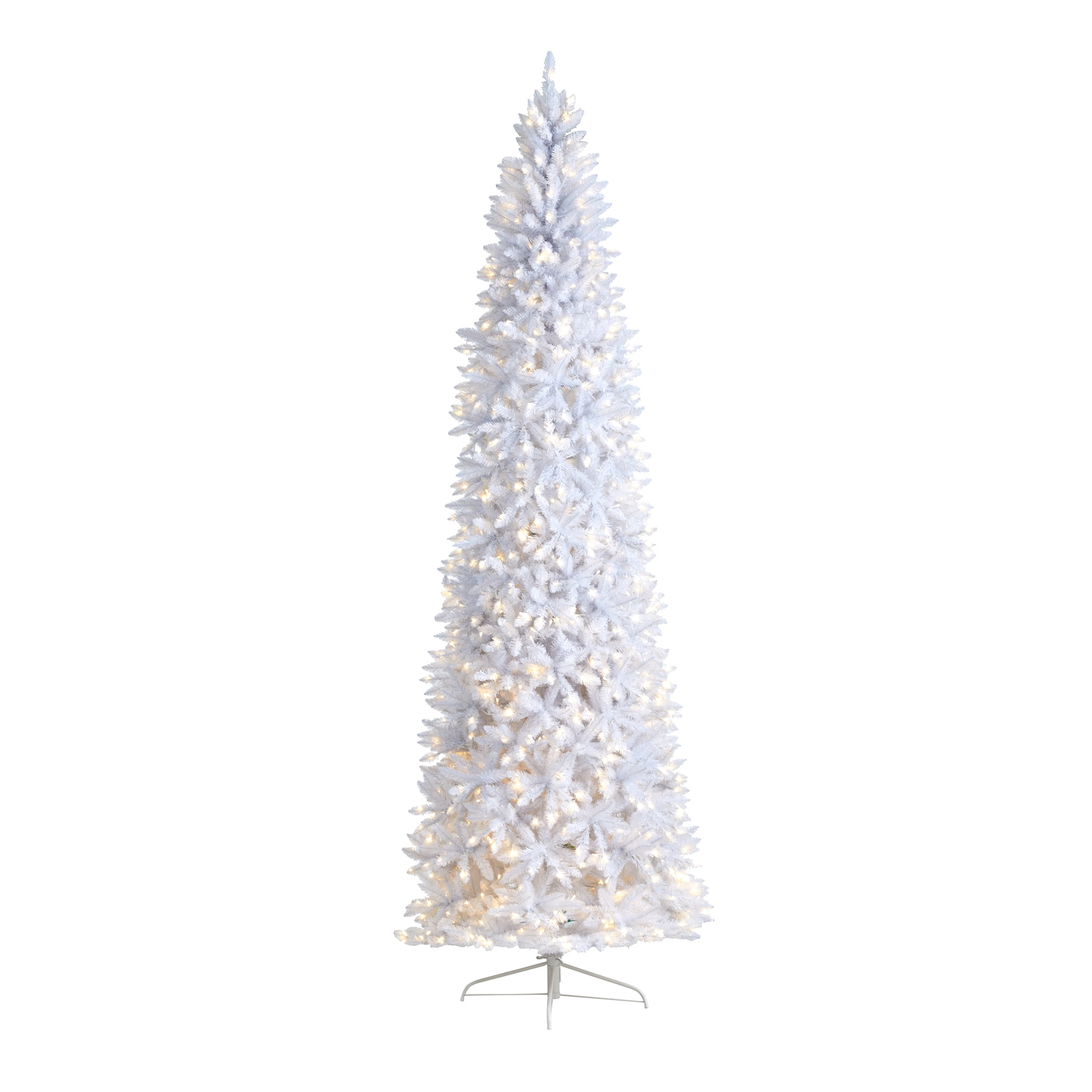 Nearly Natural Warm White Prelit LED White Decorated Slim Christmas ...