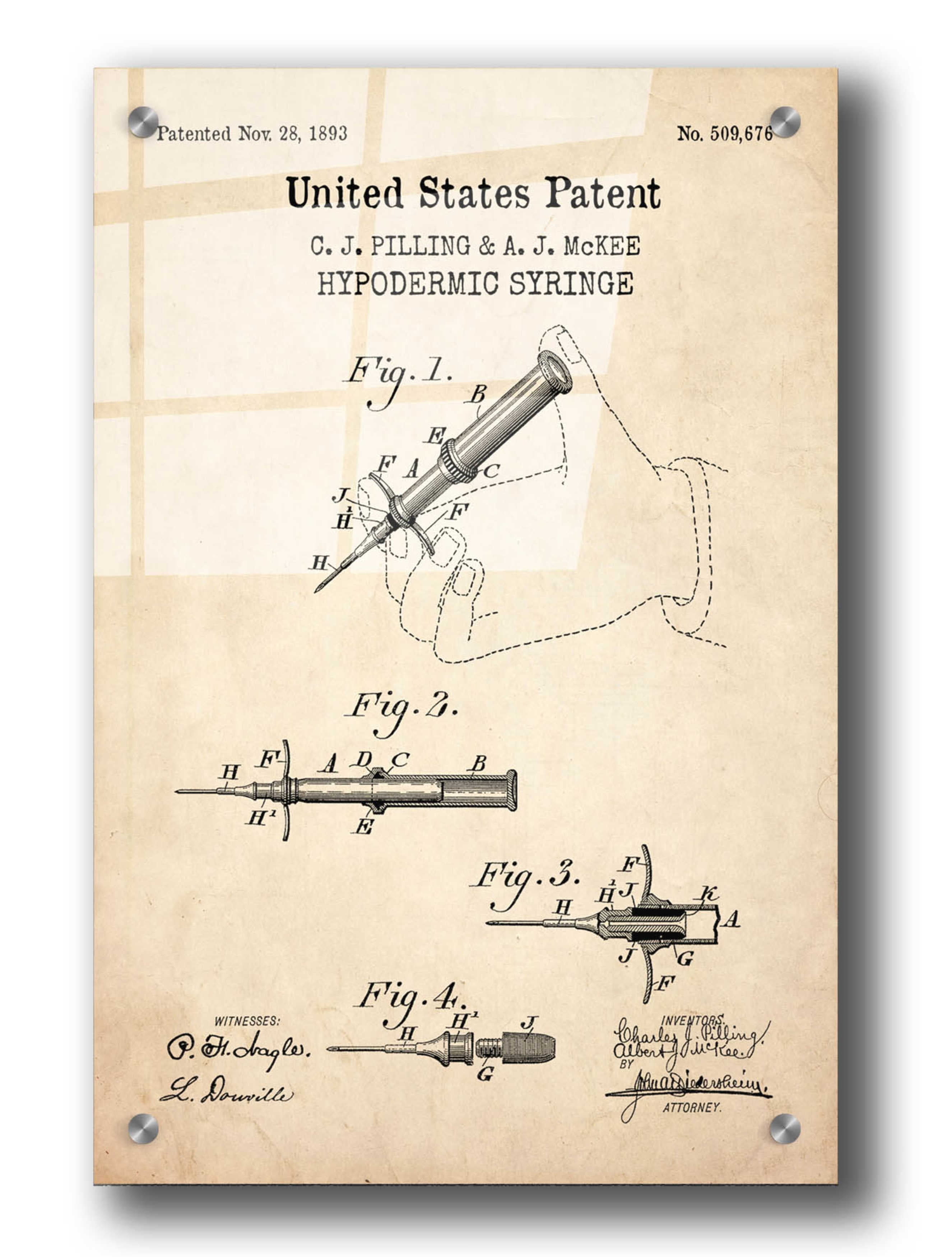 Epic Art 'Hypodermic Syringe Blueprint Patent Parchment,' Acrylic Glass ...