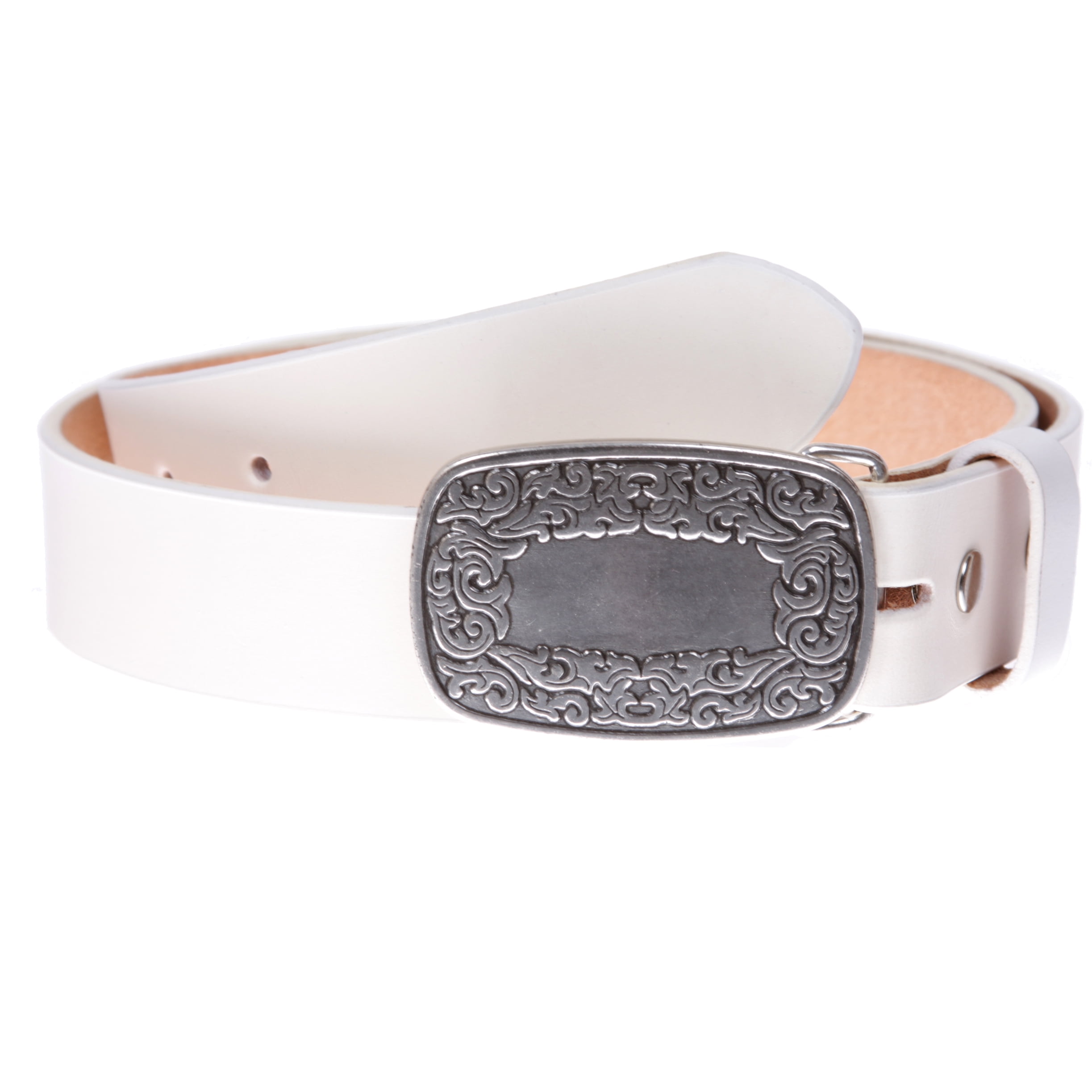 Snap On Leather Jean Belt with Western Fancy Scroll Engraving Oval ...