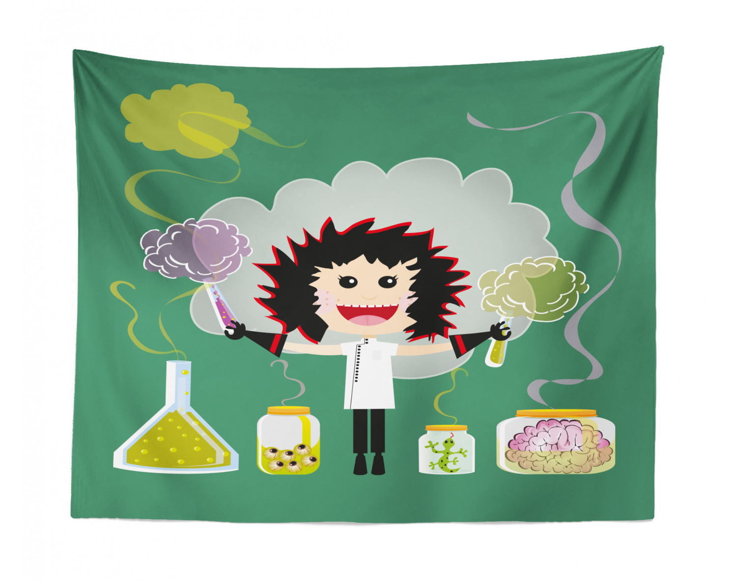 Science Party Tapestry, Smiling Scientist Holding a Birthday Cake Image ...