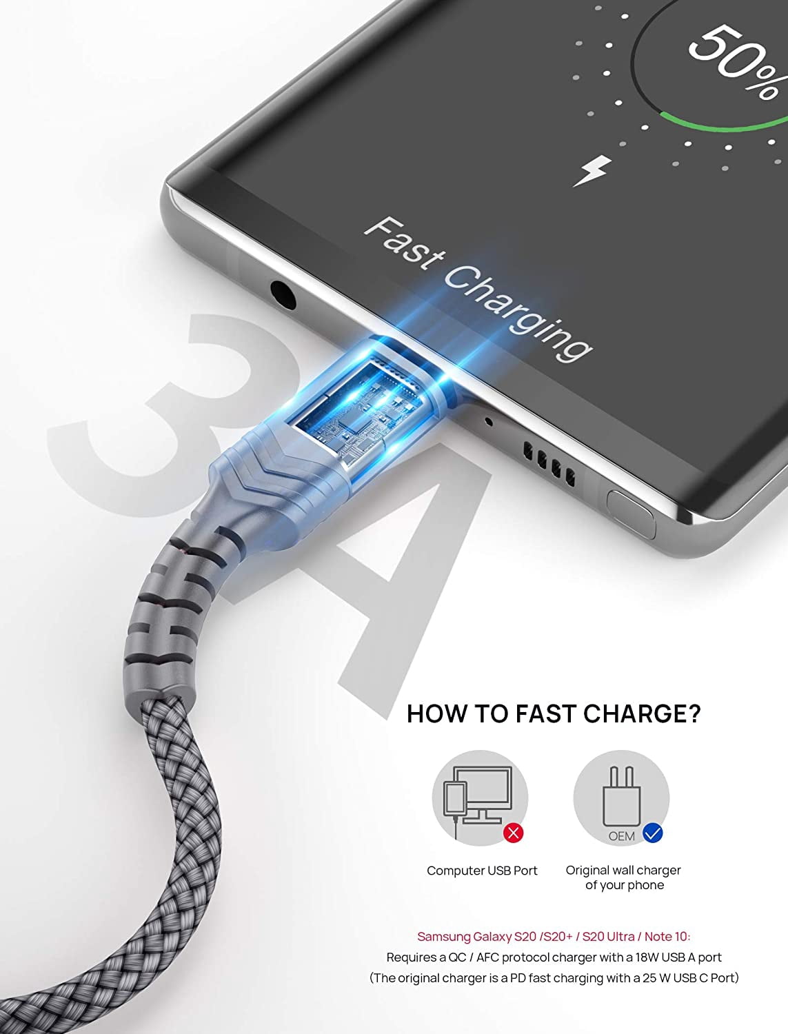 Buy USB Type C Cable, CuCord Power BankQuick Charge (3ft), Usb Battery ...