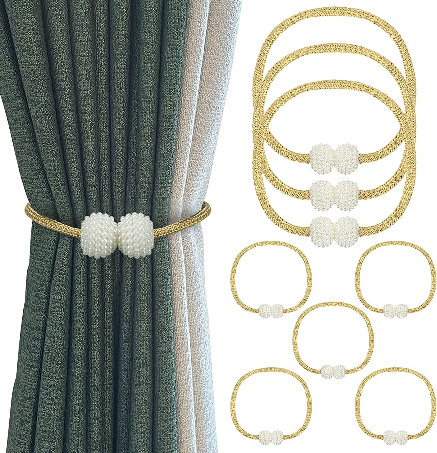 8 Pack Curtain Tiebacks, Pearl Curtain Ties Decorative Rope, Modern ...
