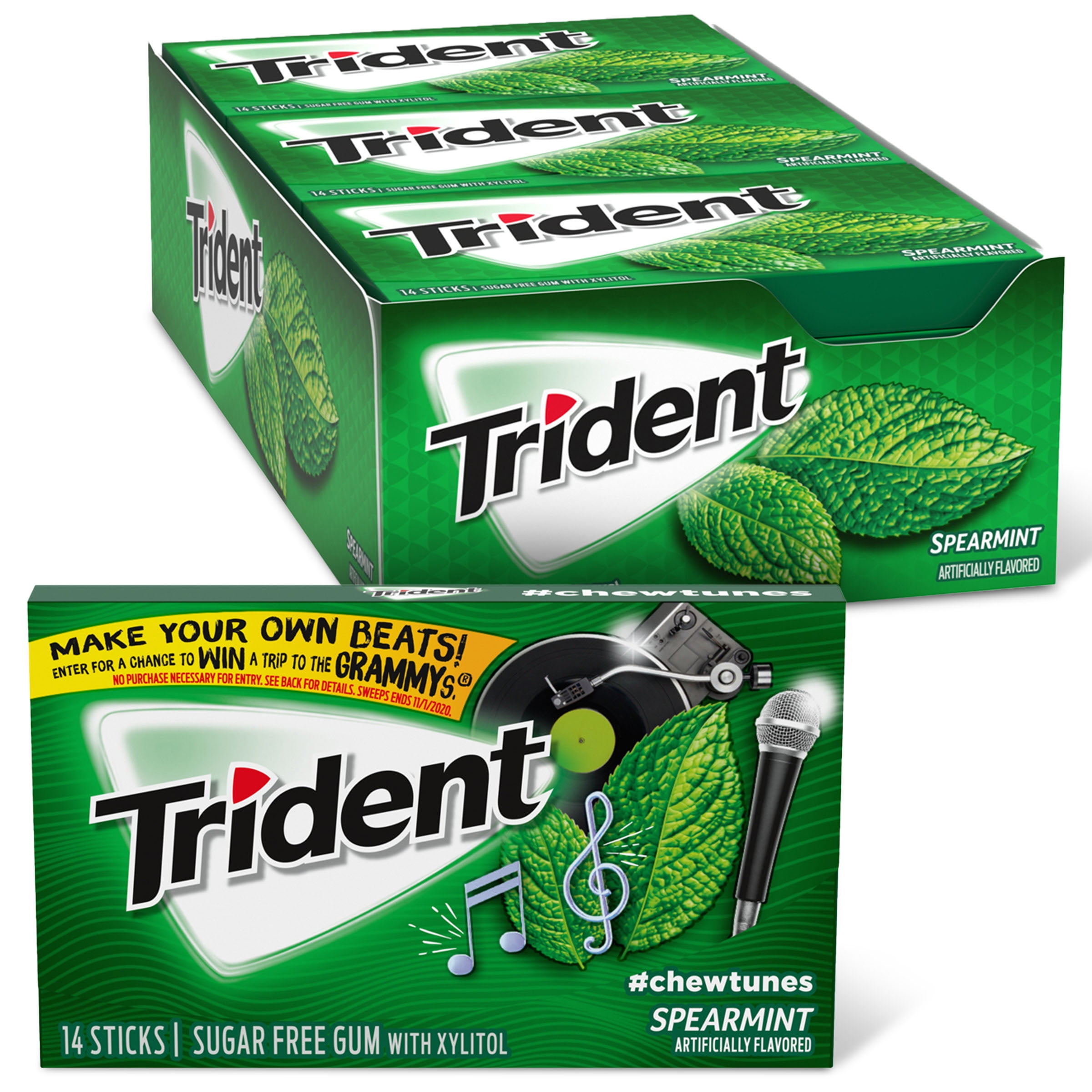 Trident Spearmint Sugar Free Gum, 12 Packs of 14 Pieces (168 Total ...