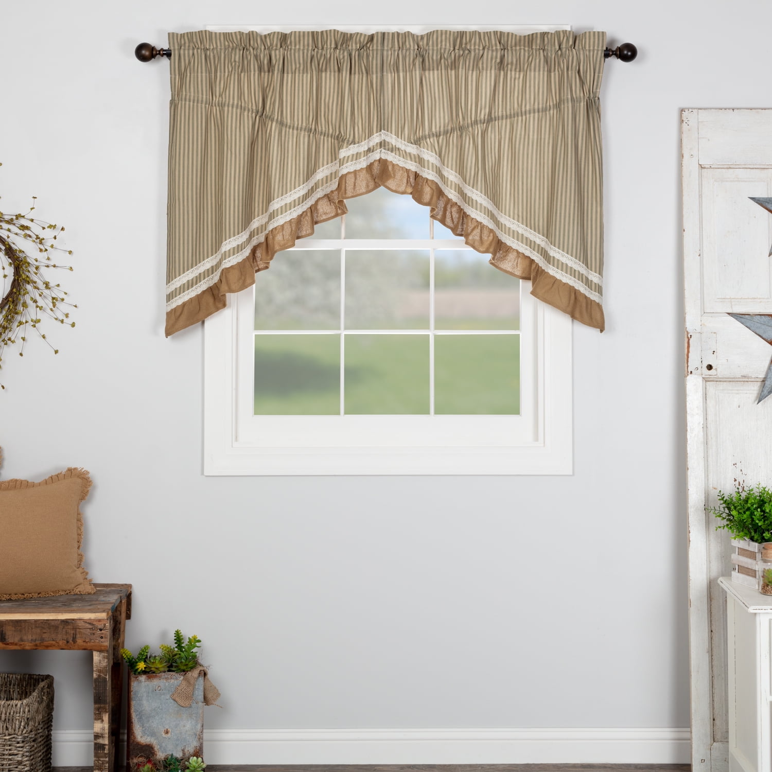 VHC Brands Kendra Stripe Prairie Swag Valance Set - Walmart.com