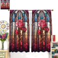 Abstract Stained Glass Curtains, Curves Pattern Colorful Blue Pink Rose ...