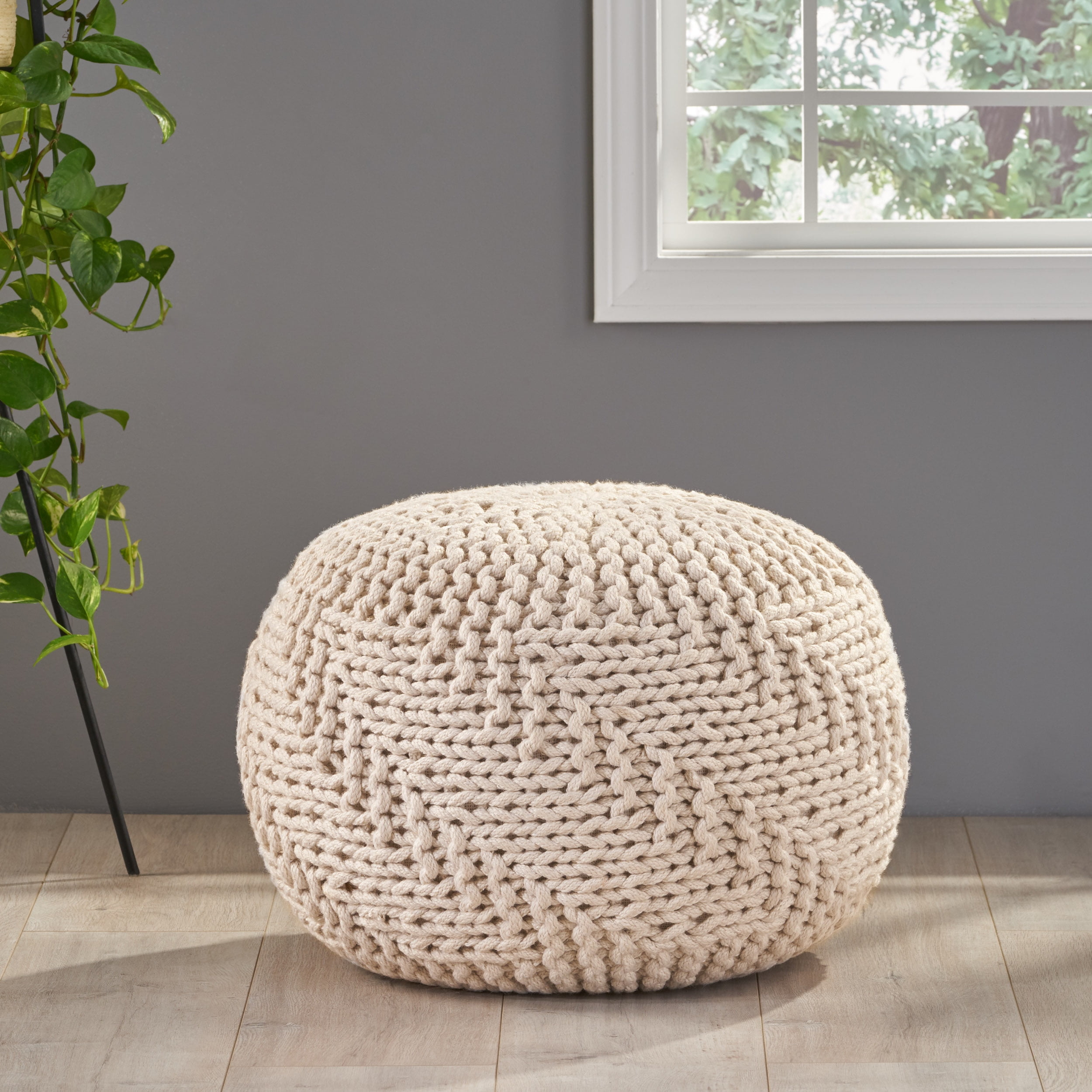 Indoor/ Outdoor Fabric Weave Pouf,Ivory - Walmart.com