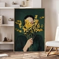 Affixzi Emerald Green Woman with Mimosa Flowers Art Print: Minimalist ...